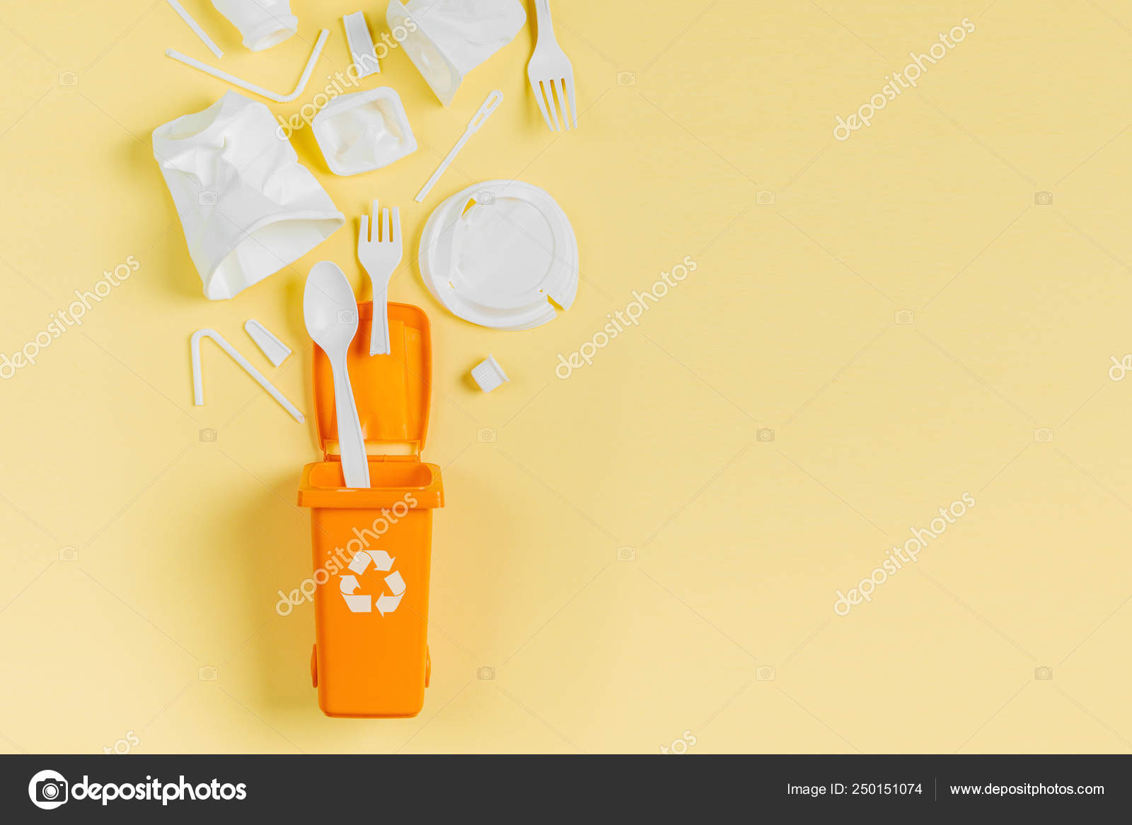 White Single Use Plastic Garbage Bin Yellow Background Stock Photo by ...