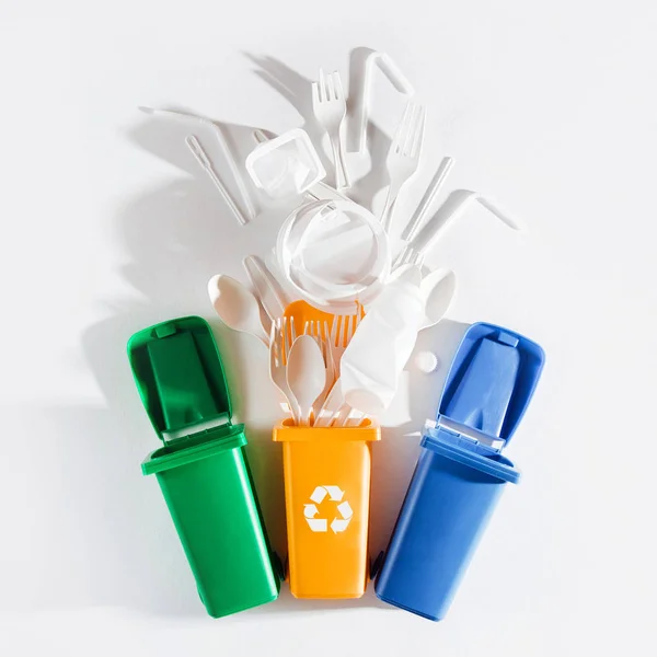White Single Use Plastic Garbage Bin Blue Background — Stock Photo ...
