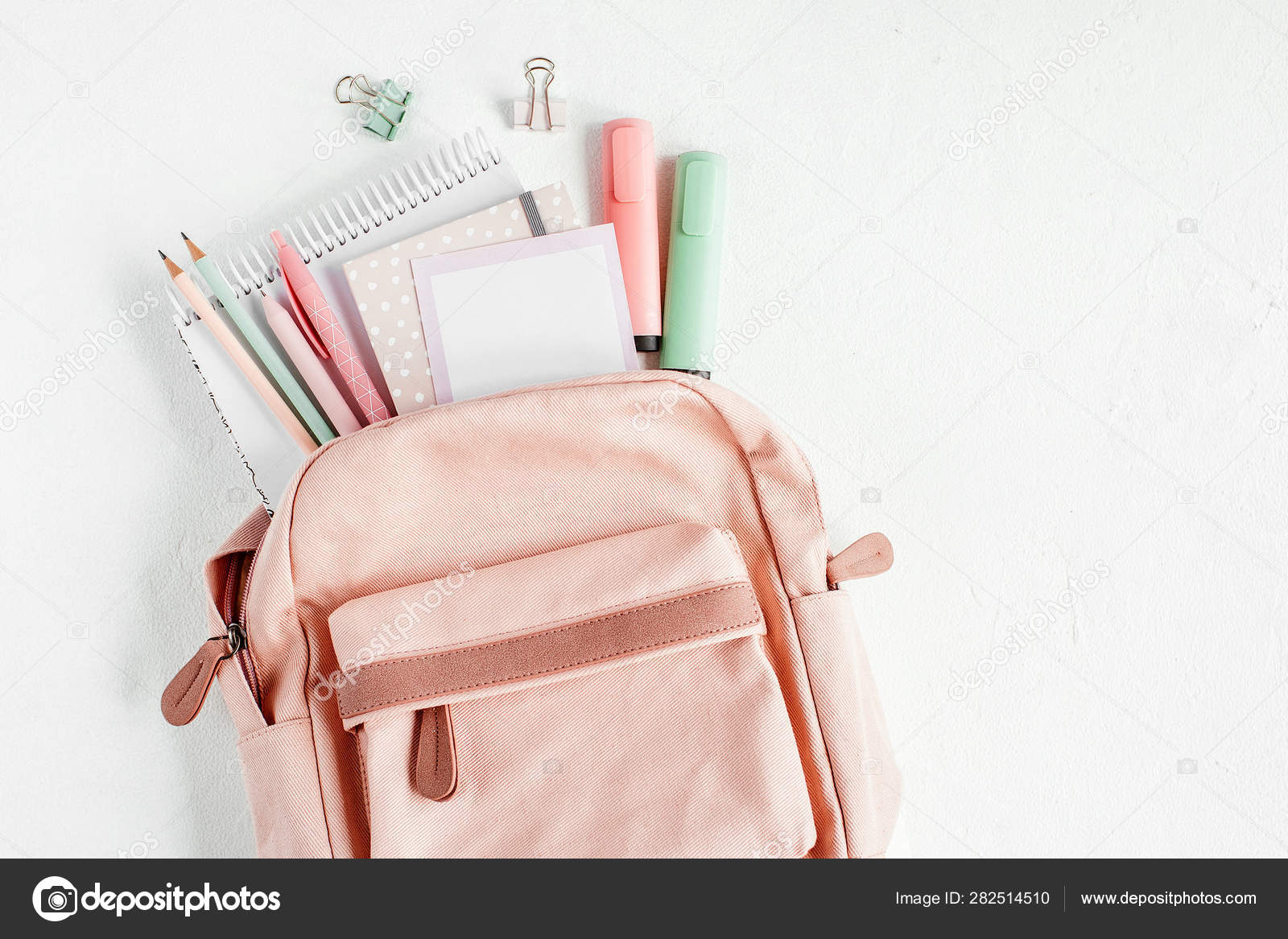 Flat Lay Backpack School Supplies Books Study Stock Photo by ...