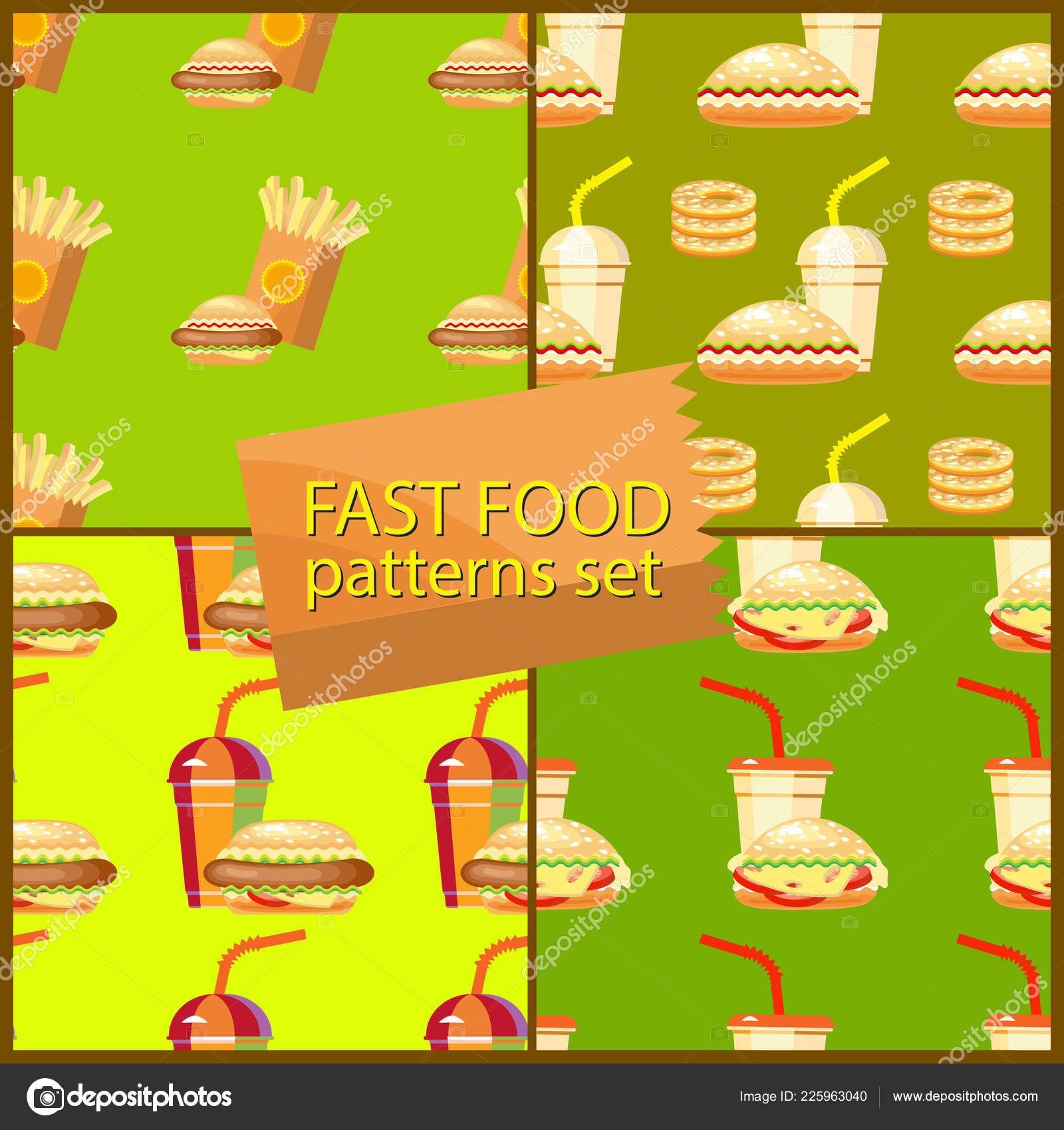 Seamless Set Fast Food Background Patterns Hamburger Potato Fries Drink Stock Vector Image by ...