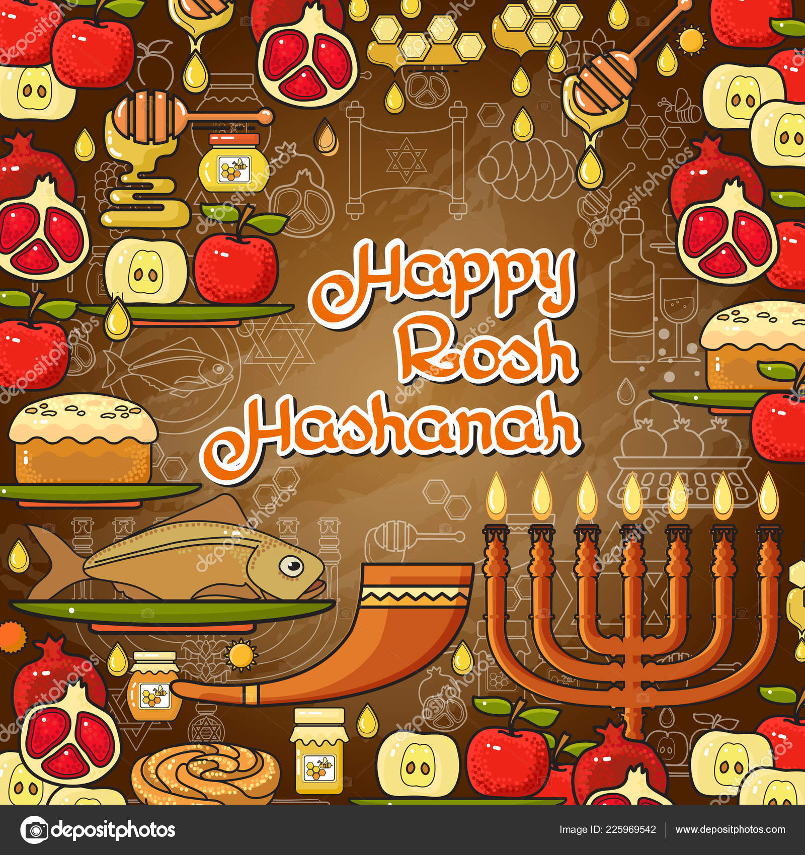 Rosh Hashanah Card Jewish Holiday Rosh Hashanah Design Elements Menorah ...