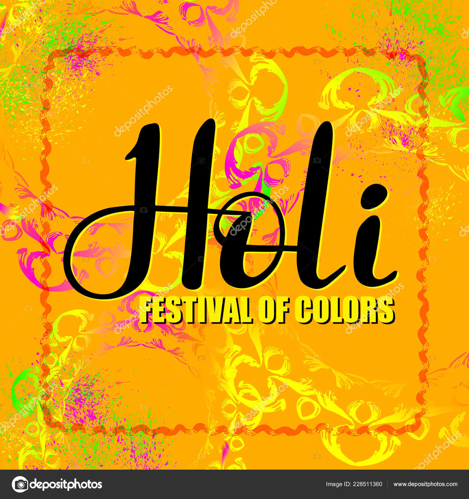 Holi Festival Colors Vector Abstract Banner Hand Drawn Word Decorative ...