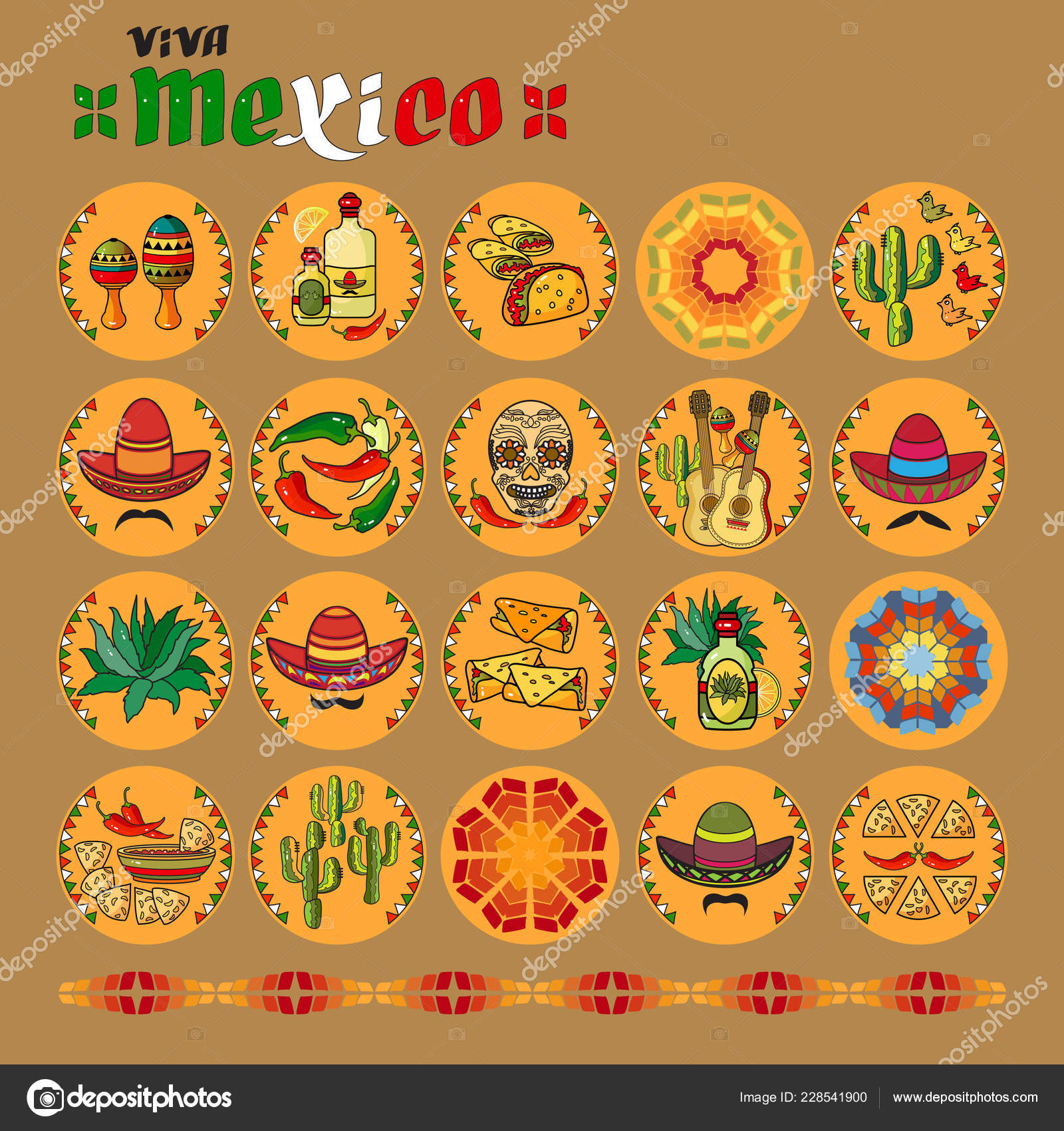 Viva Mexico Icon Set Cute Various Mexican Icons Flat Design Stock ...