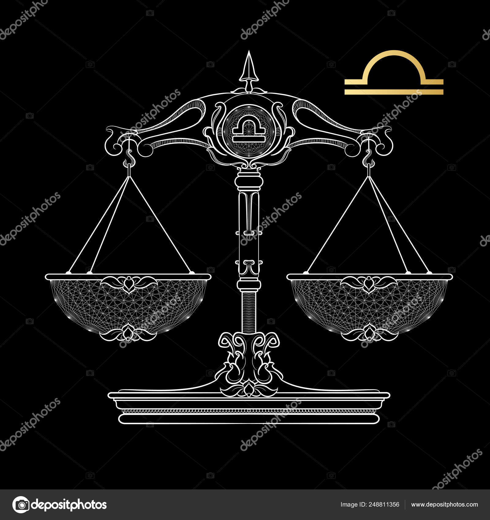 Zodiac sign Libra isolated on black background. Vector. Stock Vector ...