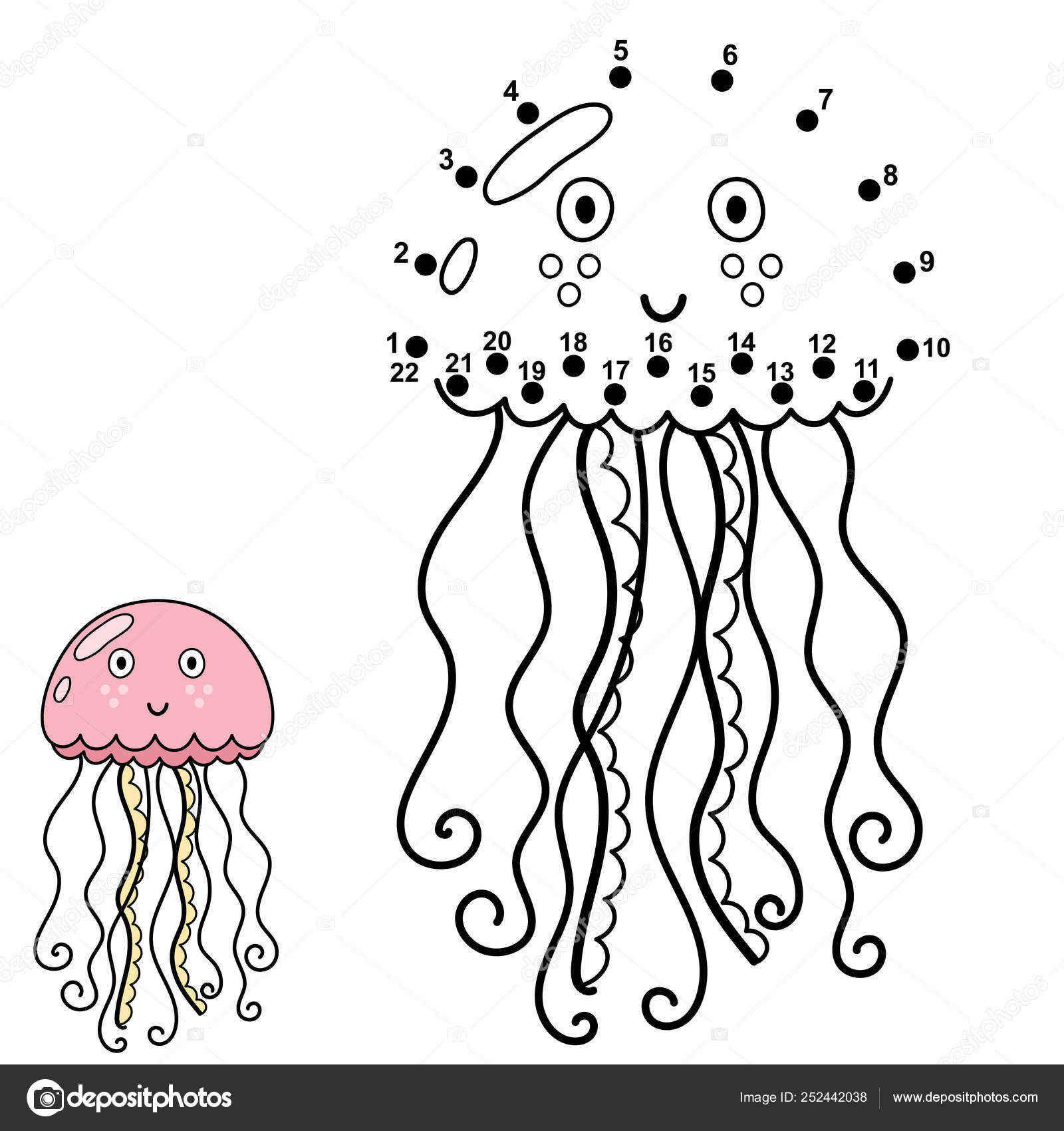 Verbinden Sie Die Punkte Und Zeichnen Sie Eine Süße Qualle Stock ...