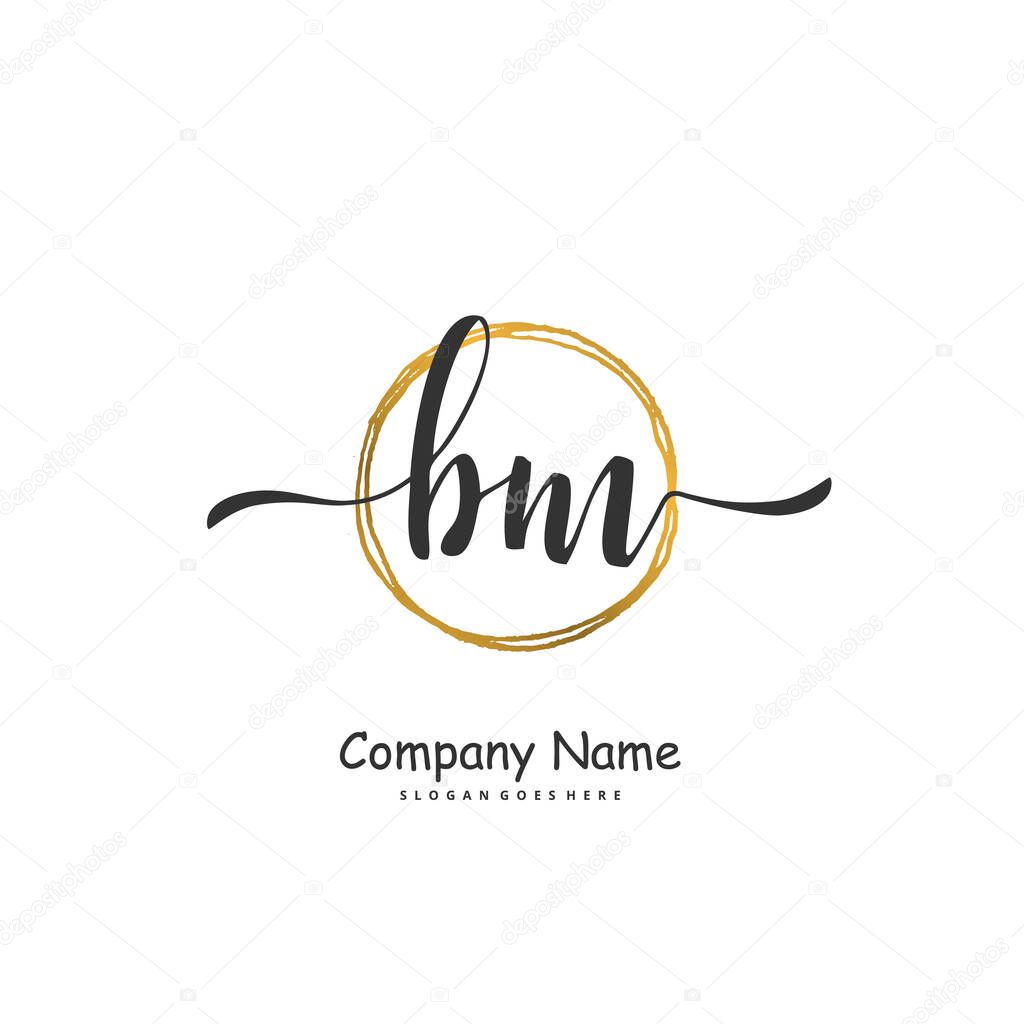Diseño inicial de la letra B M BM y logotipo de la firma con círculo. Diseño hermoso logotipo ...