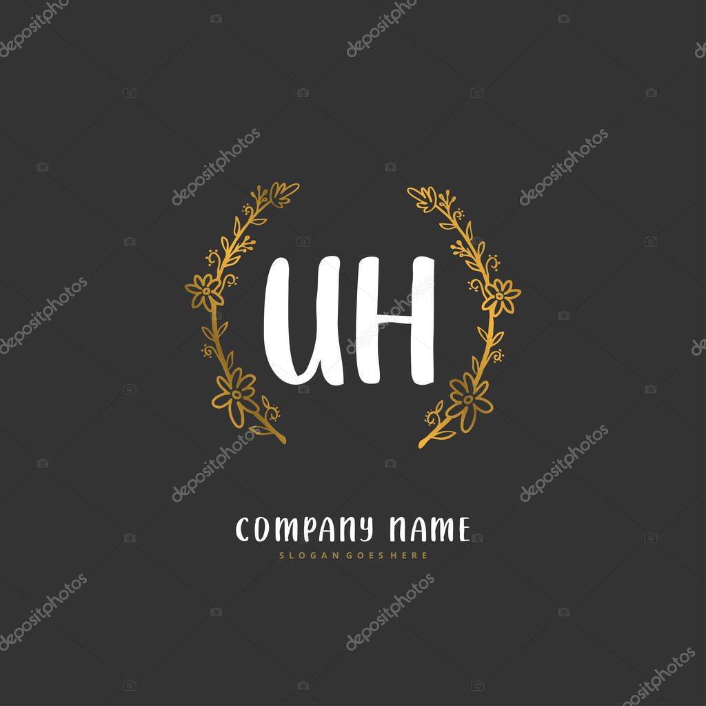 U H UH Dise o inicial del logotipo de la letra y la firma con c rculo ...