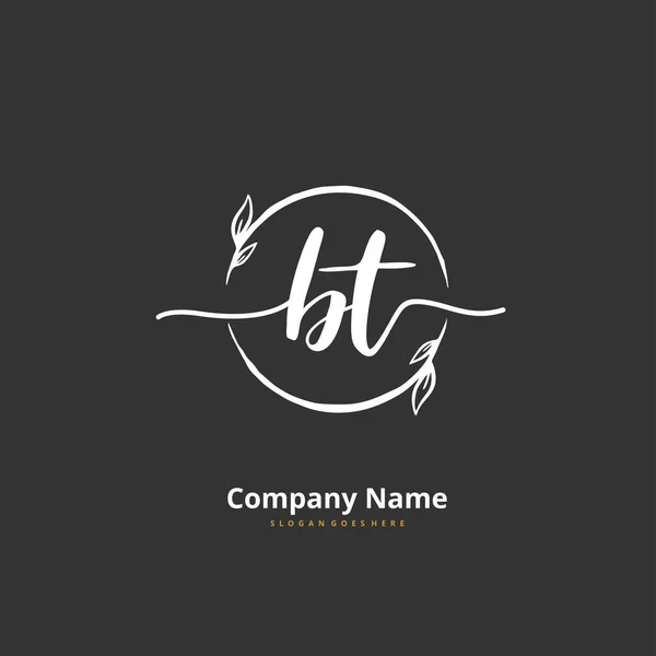 B T BT Initial handwriting and signature logo design with circle ...