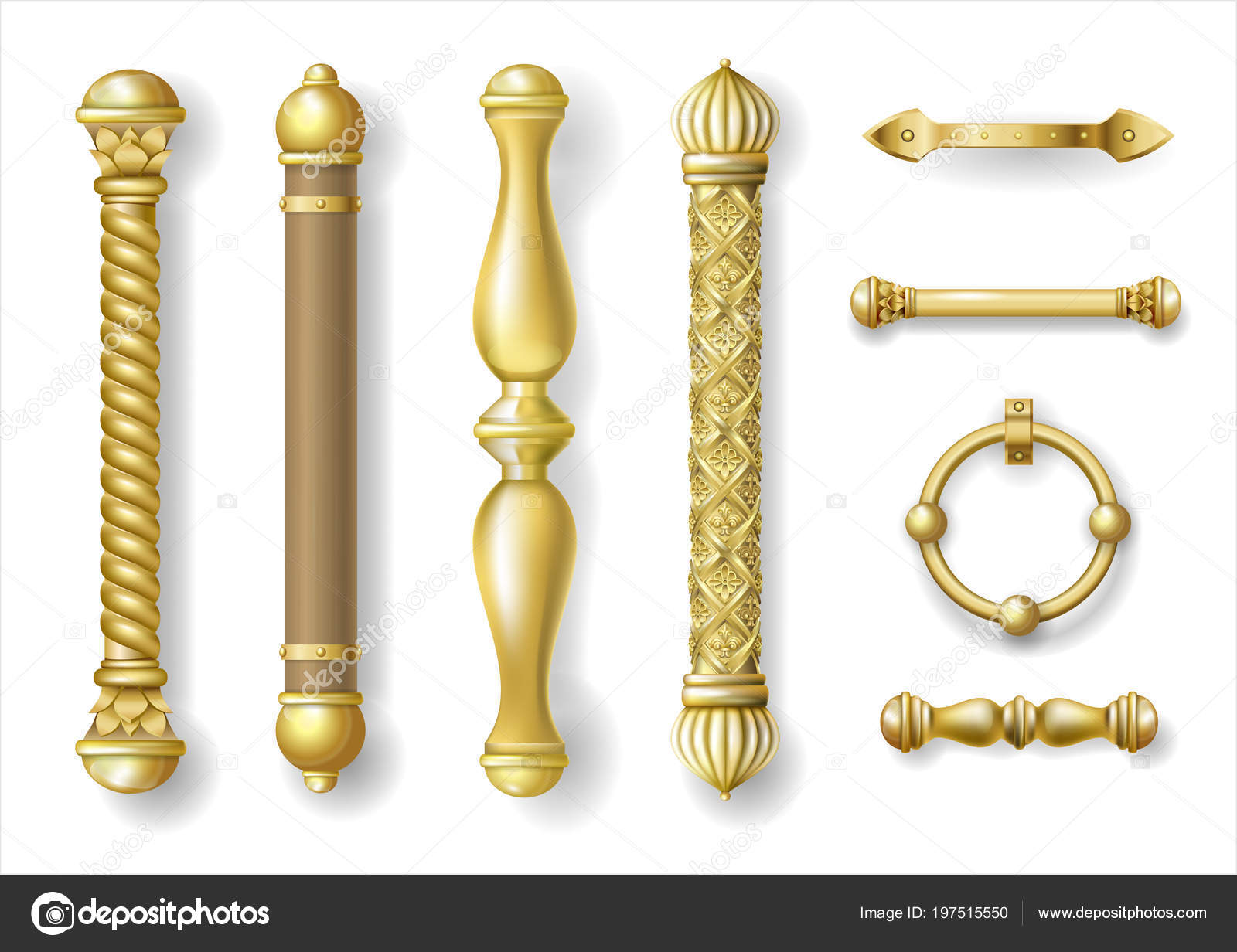 Set Classic Gold Door Handles Baroque Style Luxurious Doors Vector ...