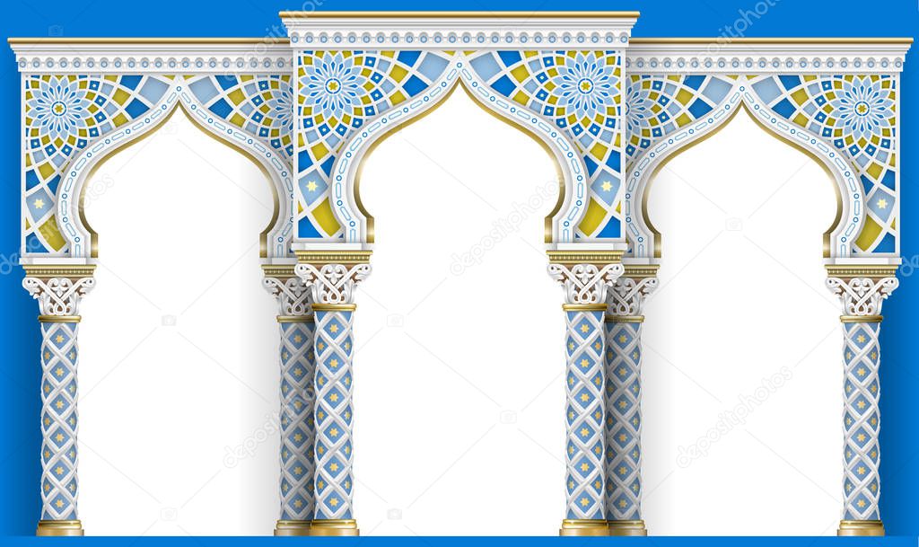 El arco oriental del mosaico. Arquitectura tallada y columnas clásicas ...