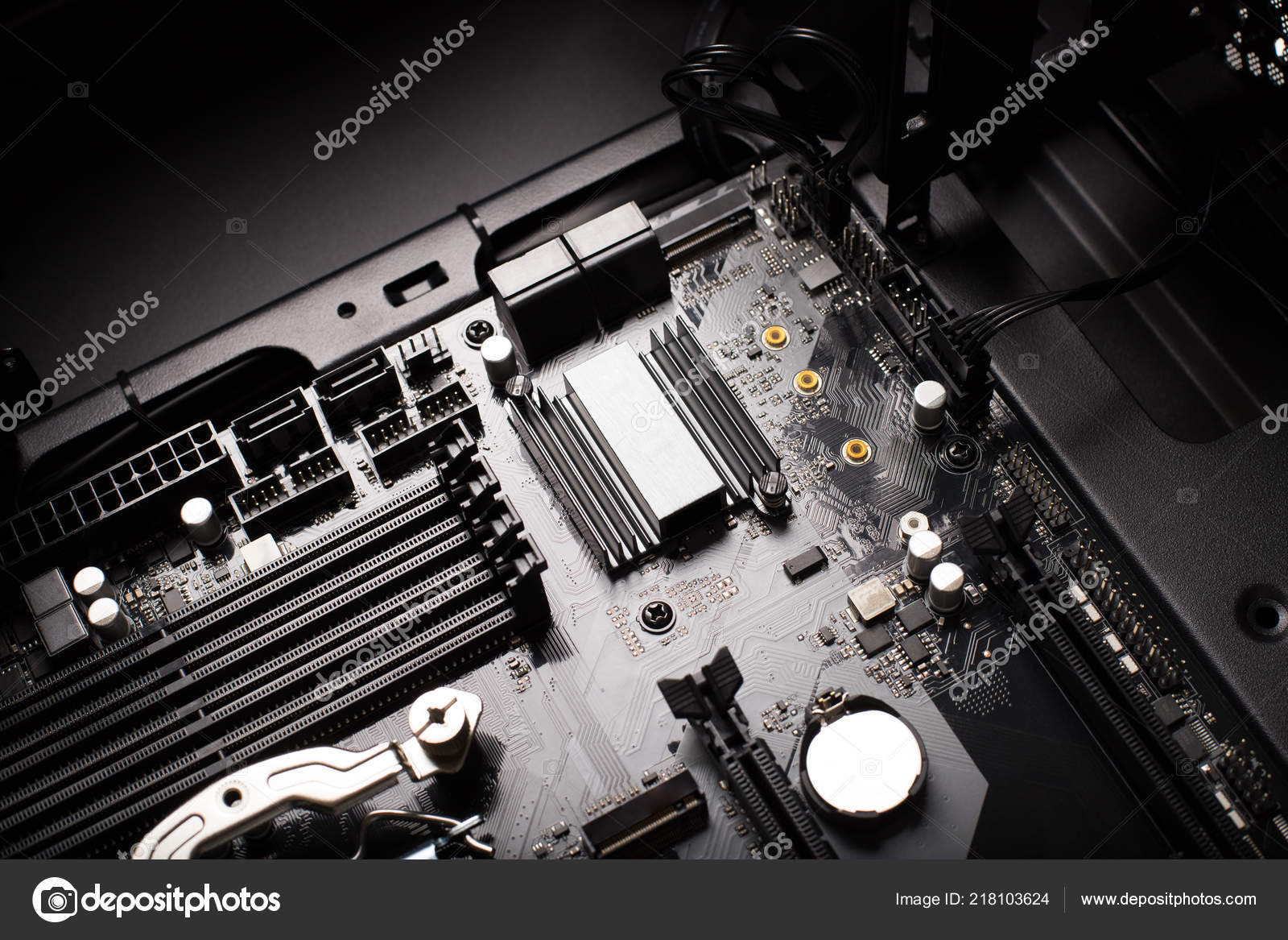 Motherboard Modern Technology Desktop Computer Black Unit Close Top ...