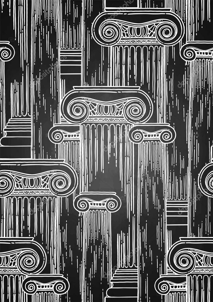 Patrón clásico de columnas antiguas dibujadas en técnica de grabado 2025