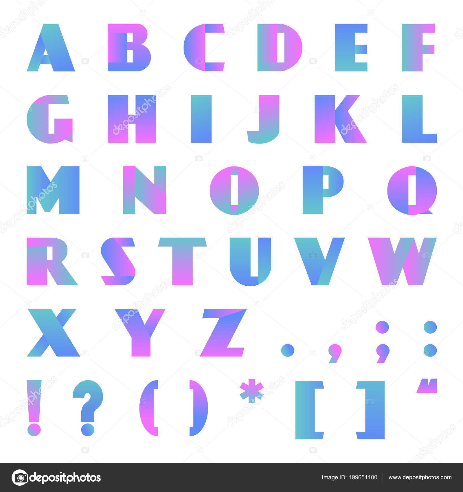 Creative modern bright gradient font. Vector alphabet with blue rose ...