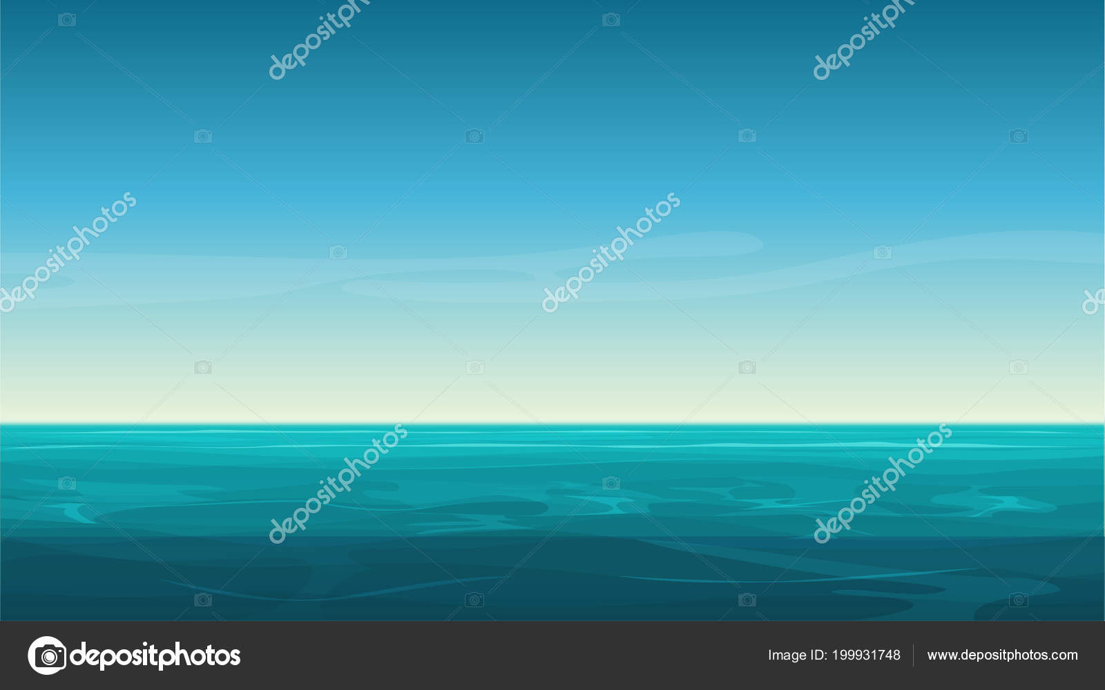Vector cartoon clear ocean sea background with empty blue sky. Stock ...