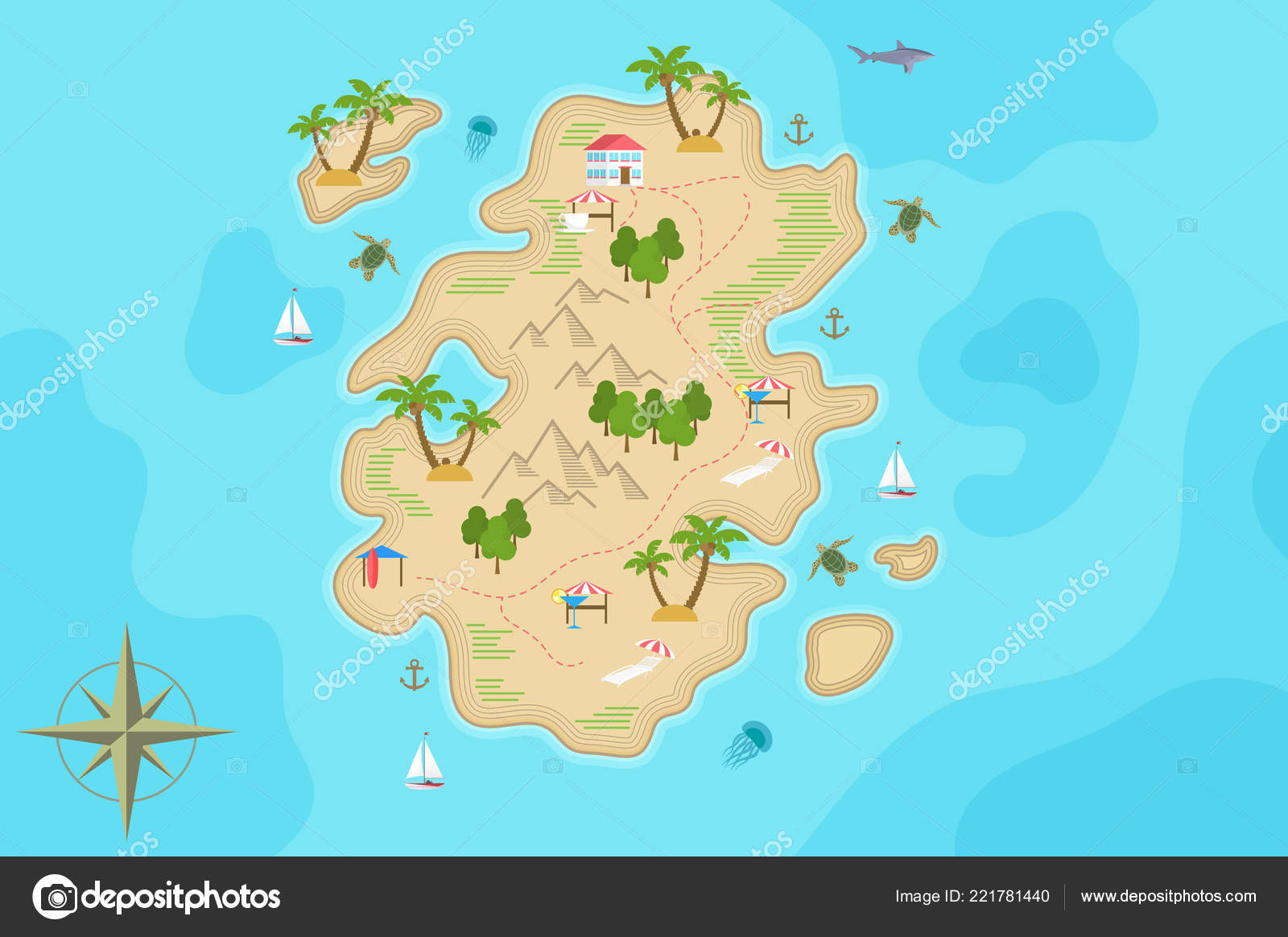 Tropical Island Map Drawings