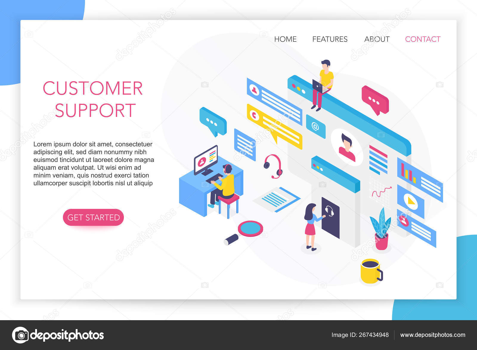 Customer support concept. Contact us. FAQ. Hotline chat consultant ...