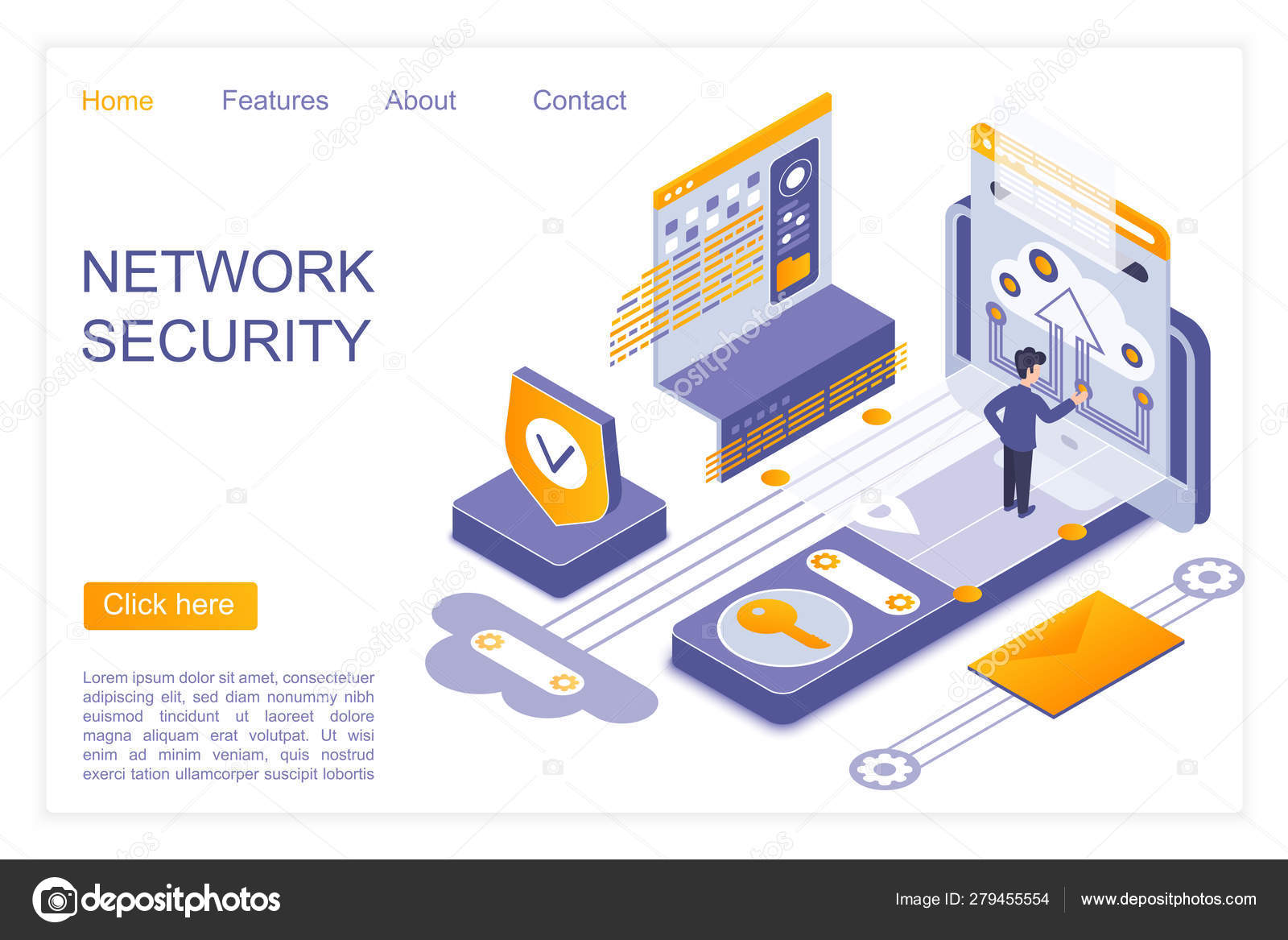 Network security landing page isometric vector template Stock Vector ...