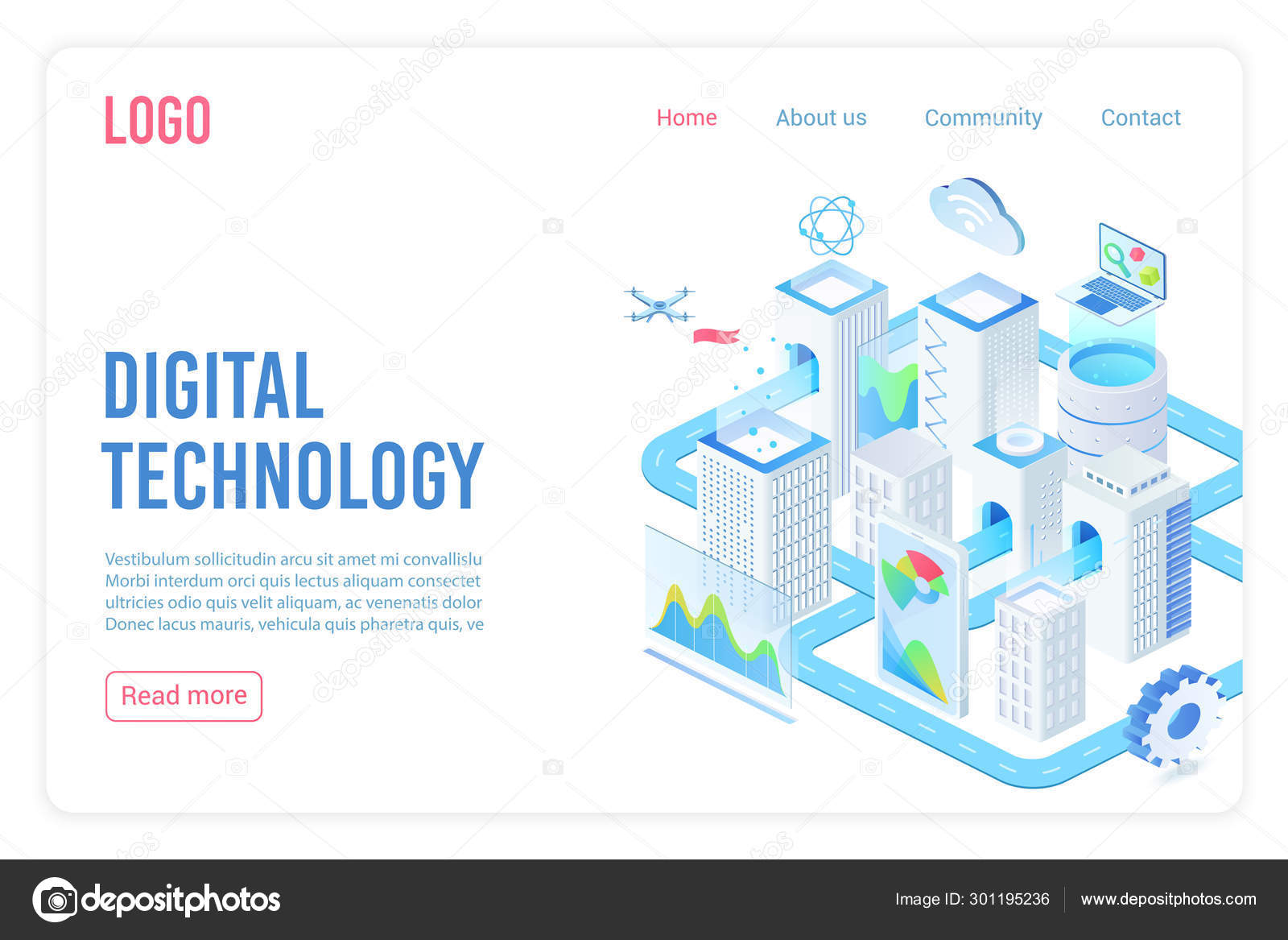 Digital technology landing page isometric vector template. Internet of ...