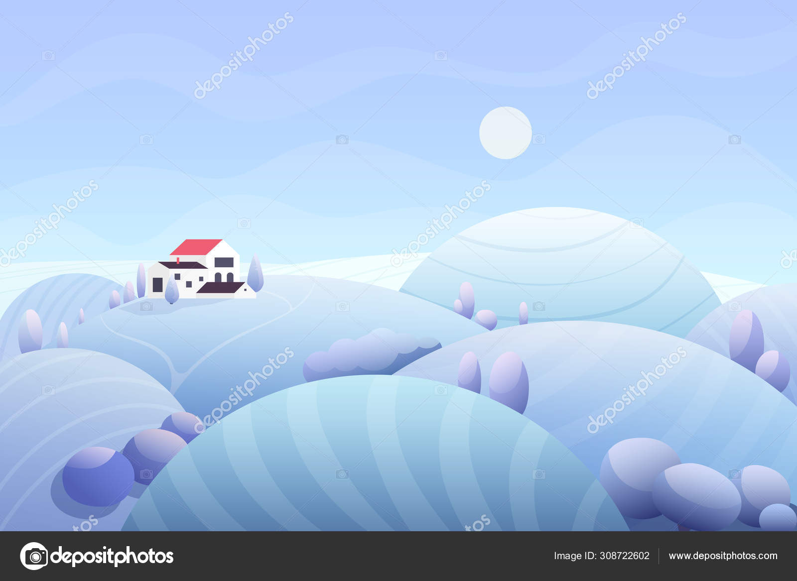 Farm and fields winter season landscape flat vector illustration Stock ...