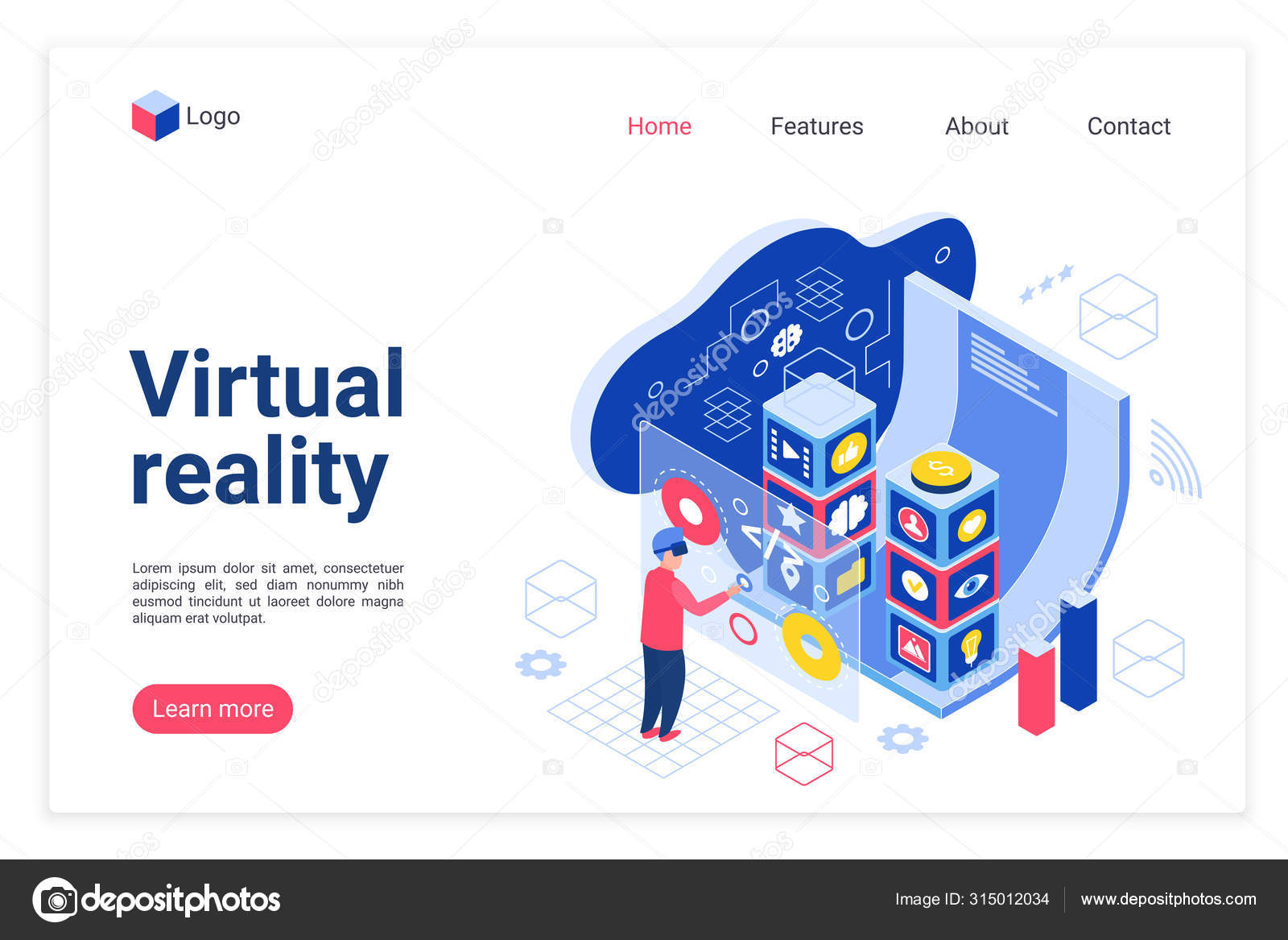 VR technology landing page vector template Stock Illustration by ...