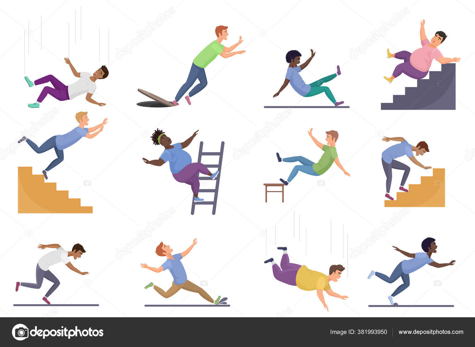 Caindo pessoas conjunto de ilustrações vetorial, desenhos animados ...