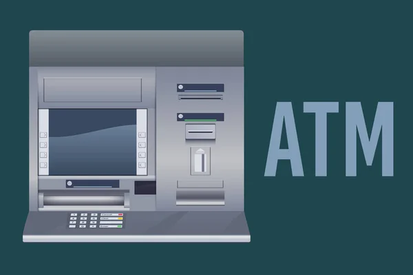 ATM - Automated teller machine with green lightbox, 24 hour banking. Template with ATM terminal ...
