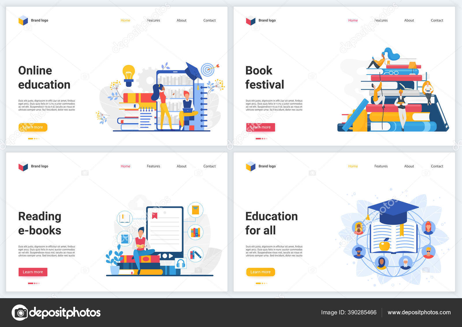 Online education technology vector illustrations, banners with flat ...