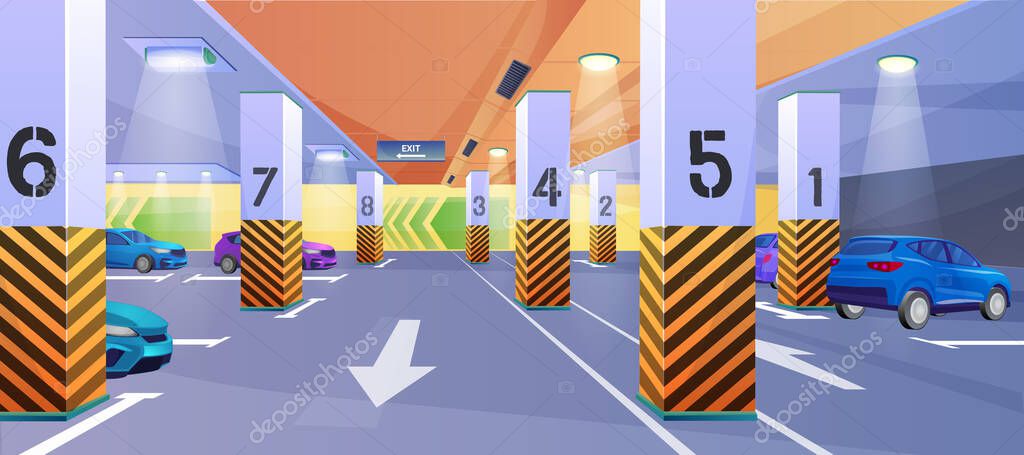 Ilustraci n del vector de estacionamiento subterr neo, dise o de interiores 3d con autom viles ...