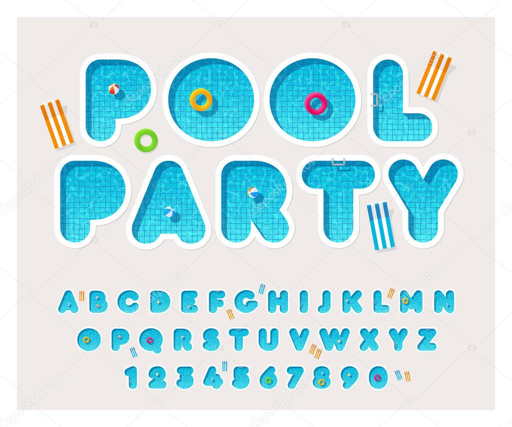Fuente Vector pool. Letras redondeadas llenas de agua. Alfabeto latino ...