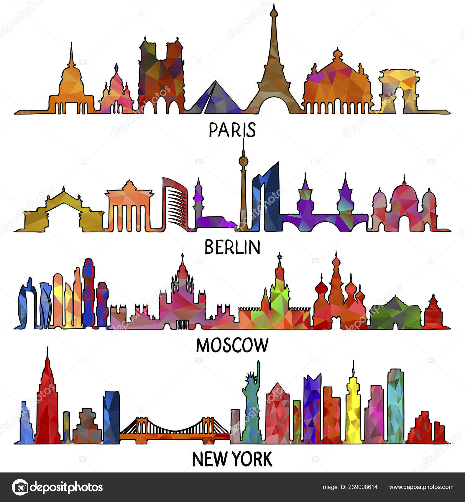 Paris, Berlin, Moscow and New York, Triangular design Stock Vector by ...