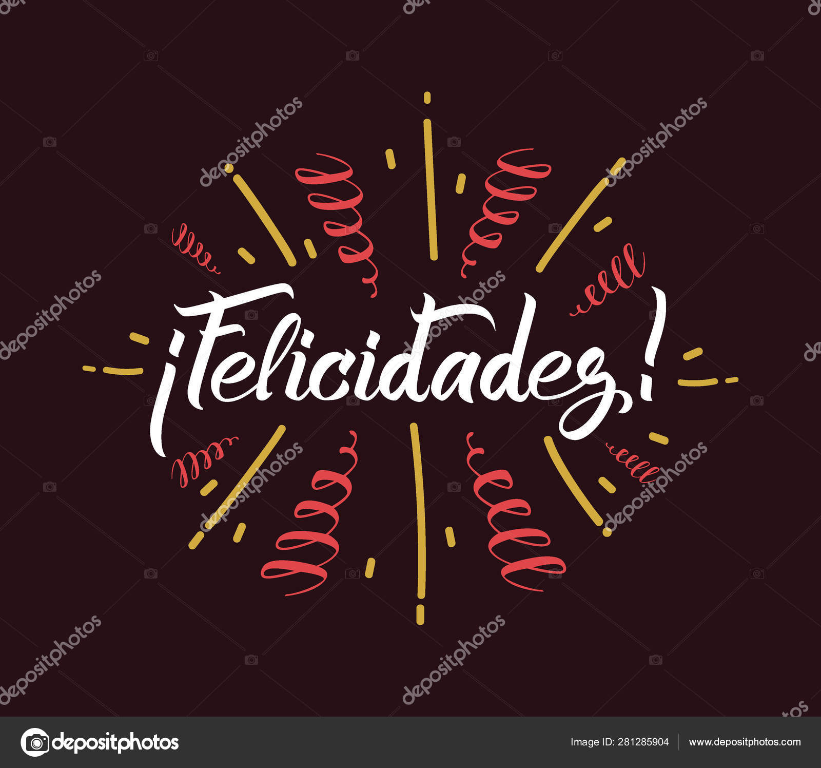 Congrats hand written lettering on dark red background in spanish ...