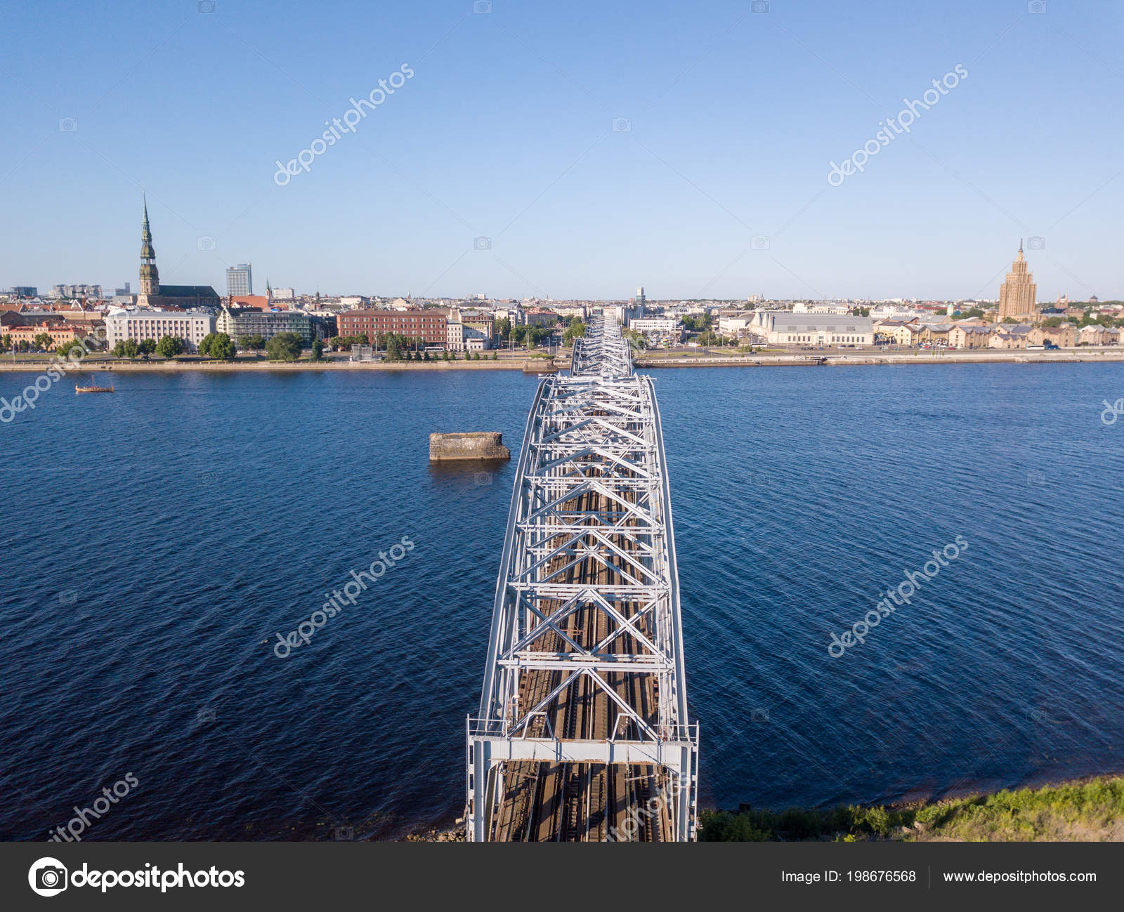 Aerial View Railway Bridge Trains River Daugava Riga – Stock Editorial ...