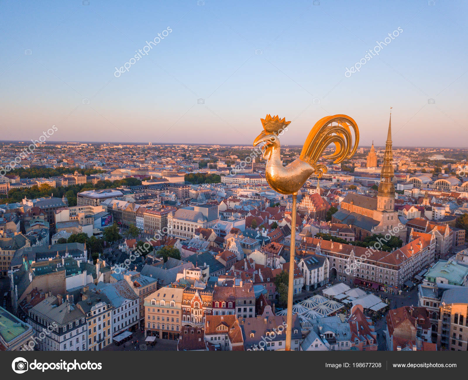 Amazing Aerial View Sunset Old Town Riga Vecriga Latvia River — Stock ...