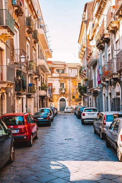 May 2018 Catania Italy Narrow Cosy Streets Catania Small Buildings ...