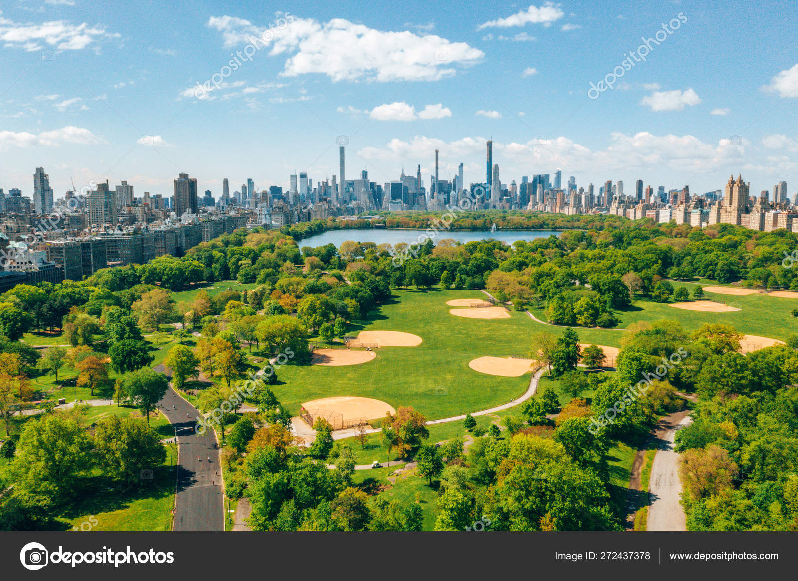 Aerial View Central Park New York Golf Fields Tall Skyscrapers Stock ...