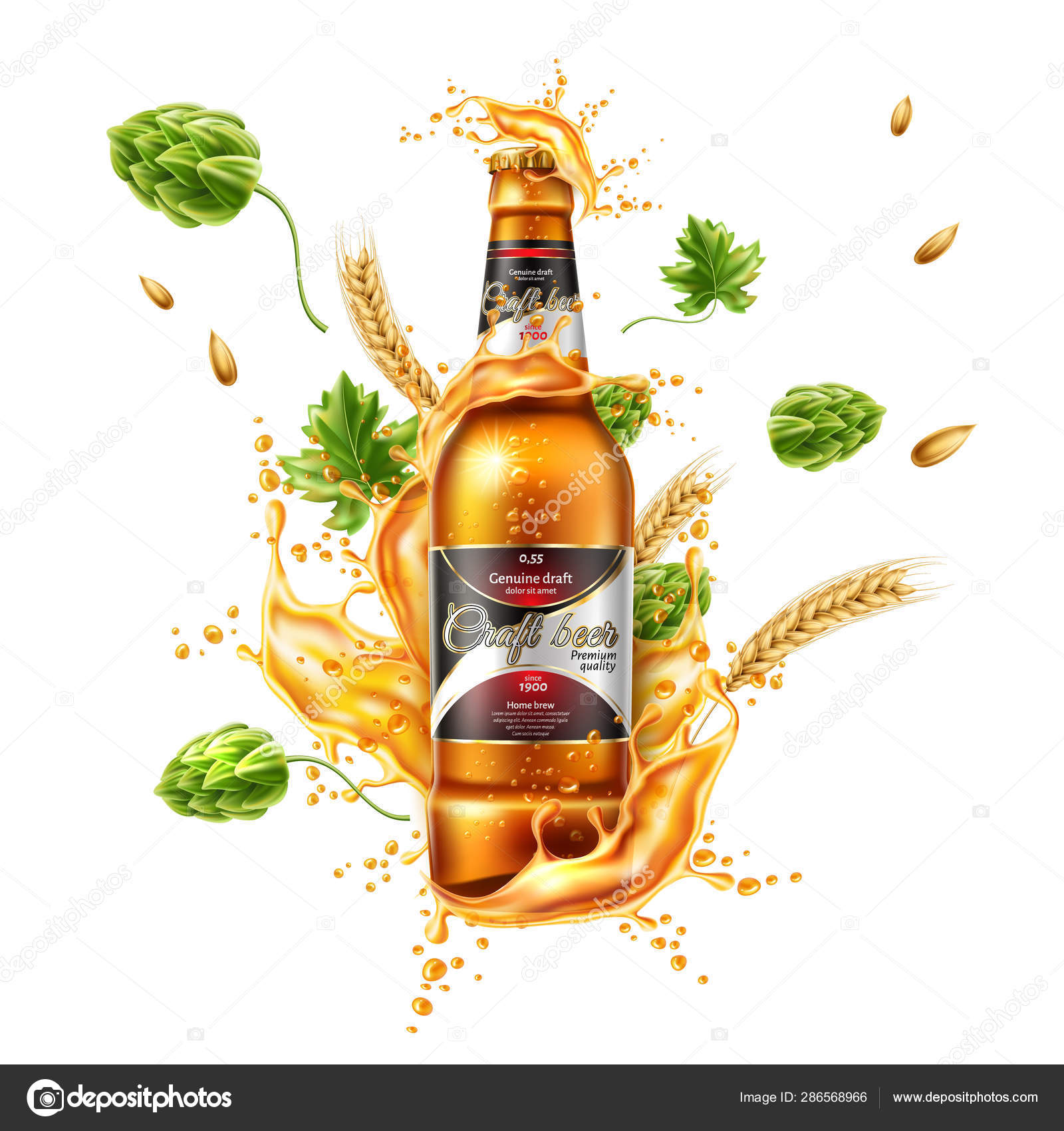 Vector realistic beer bottle package ad splash Stock Vector by ...