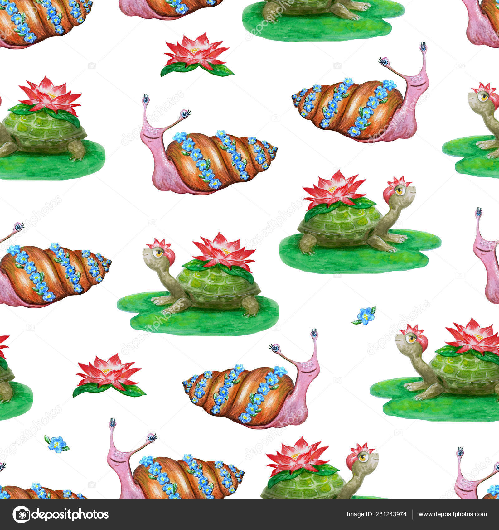 Bright seamless pattern with funny cartoon animals. Hand-drawn ...
