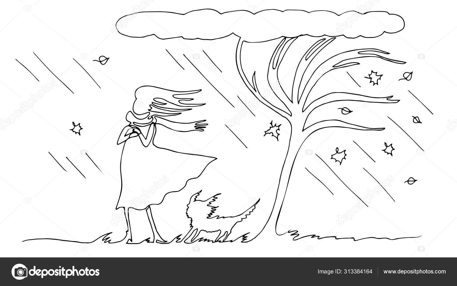 Windy Weather Clipart Black And White