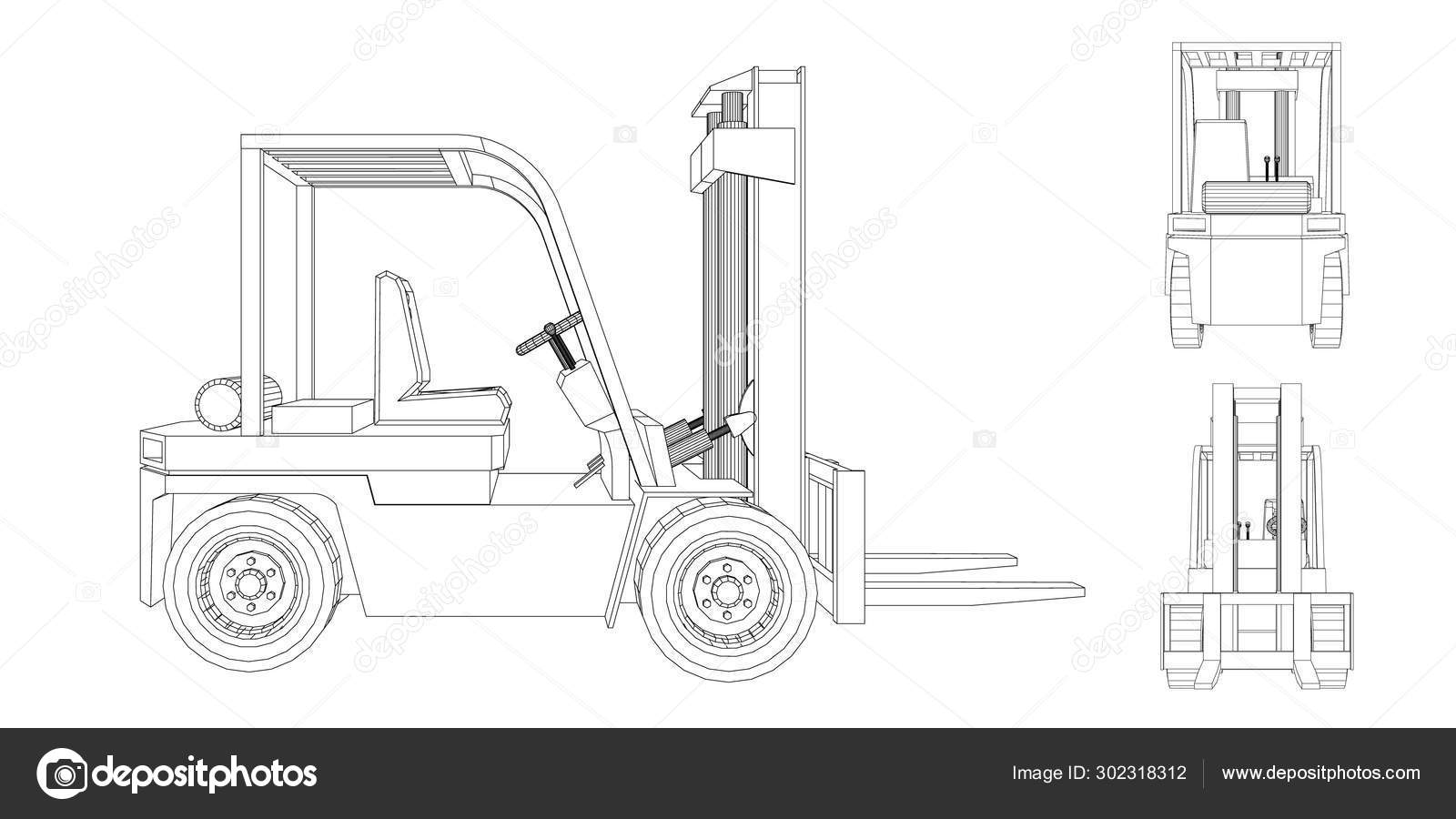 Forklift truck. Isolated on white background. Vector outline ill Stock ...