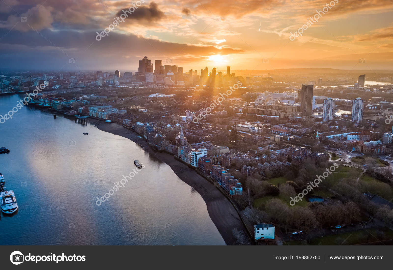London England Panoramic Aerial Skyline View East London Sunrise ...
