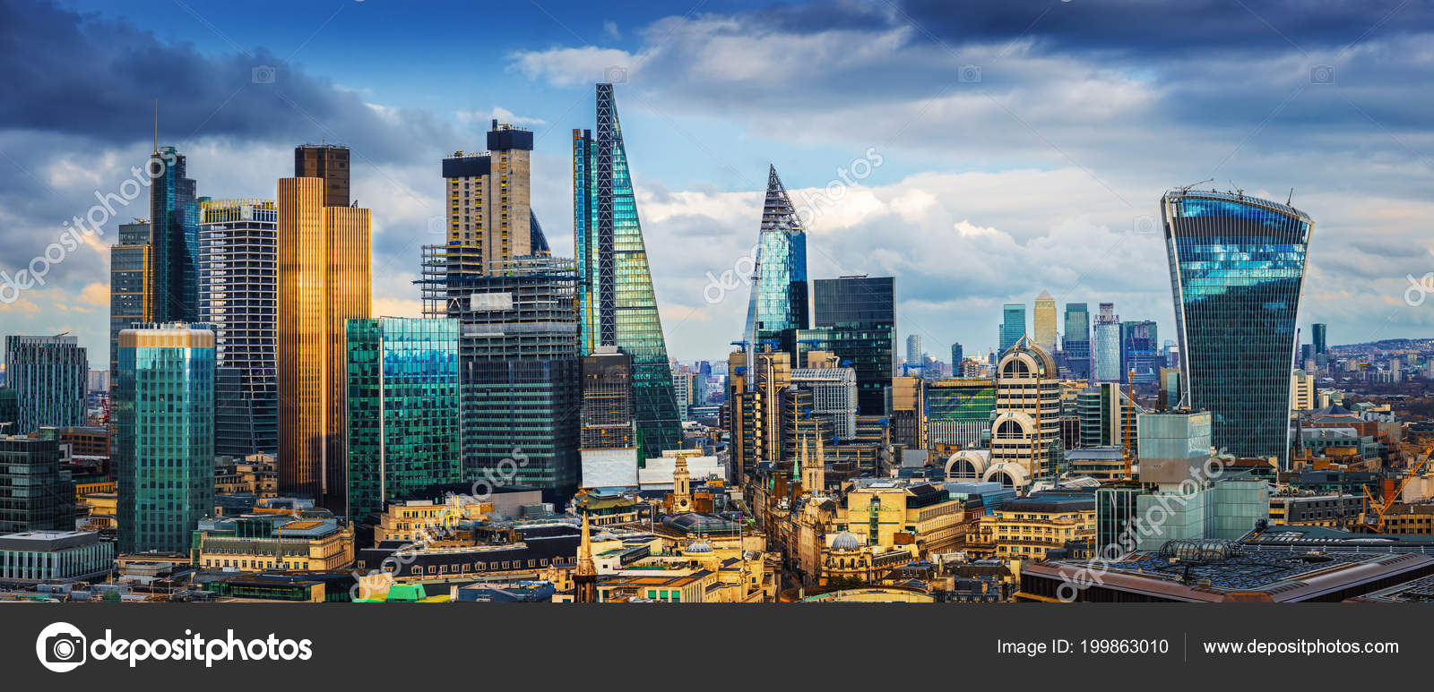 London England Panoramic Skyline View Bank Canary Wharf Central London ...