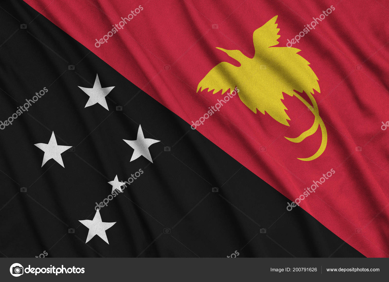 Papua New Guinea Flag Depicted Sports Cloth Fabric Many Folds — Stock ...