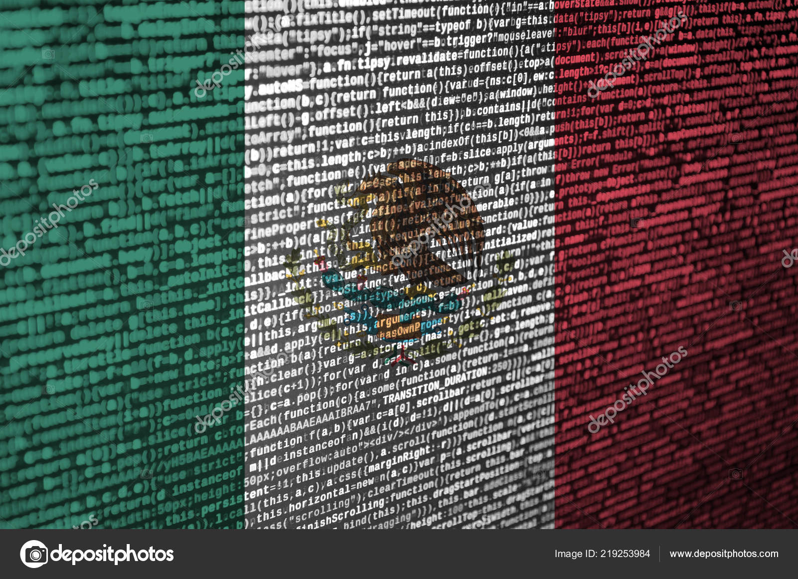 Bandera México Muestra Pantalla Con Código Del Programa Concepto ...