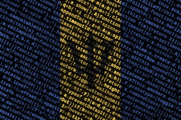 Barbados flag is depicted on the screen with the program code. The concept of modern technology ...