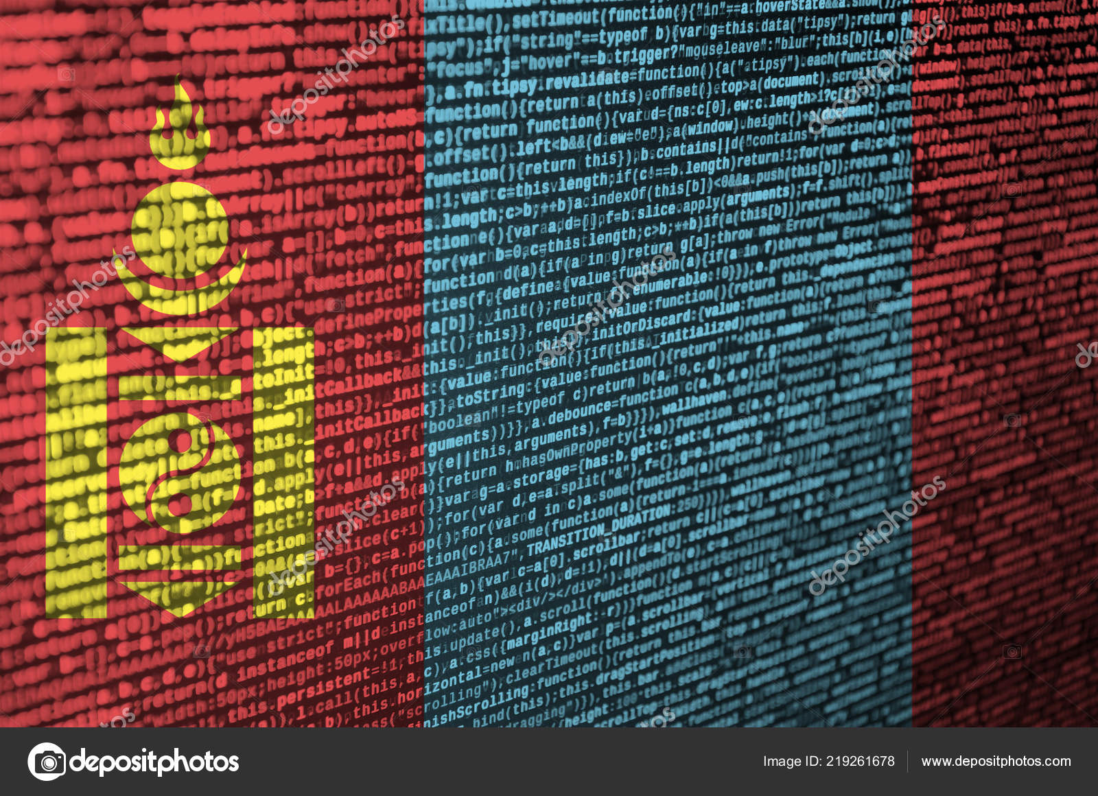 Mongolia Flag Depicted Screen Program Code Concept Modern Technology Site — Stock Photo ...