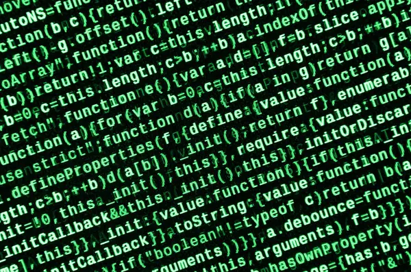 Javascript functions, variables, objects. Monitor closeup of function source code. IT specialist ...