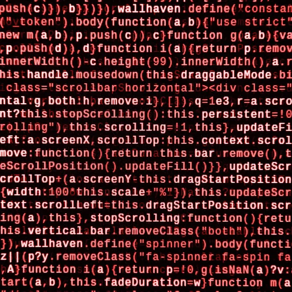 Writing programming code on laptop. Digital binary data on computer screen. Project managers ...