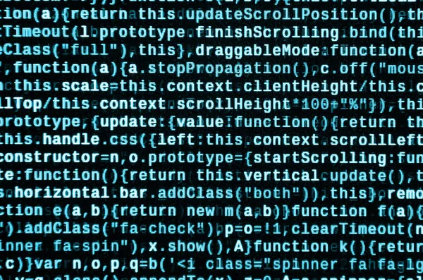 Writing programming code on laptop. Digital binary data on computer ...