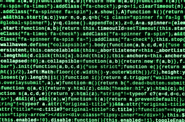 Writing programming code on laptop. Digital binary data on computer ...