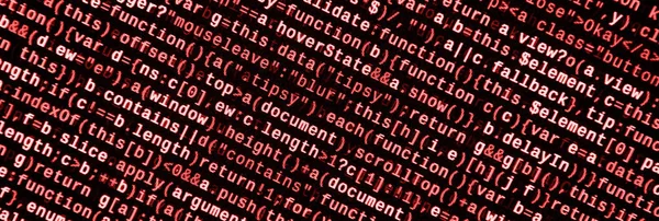 Writing programming code on laptop. Digital binary data on computer ...